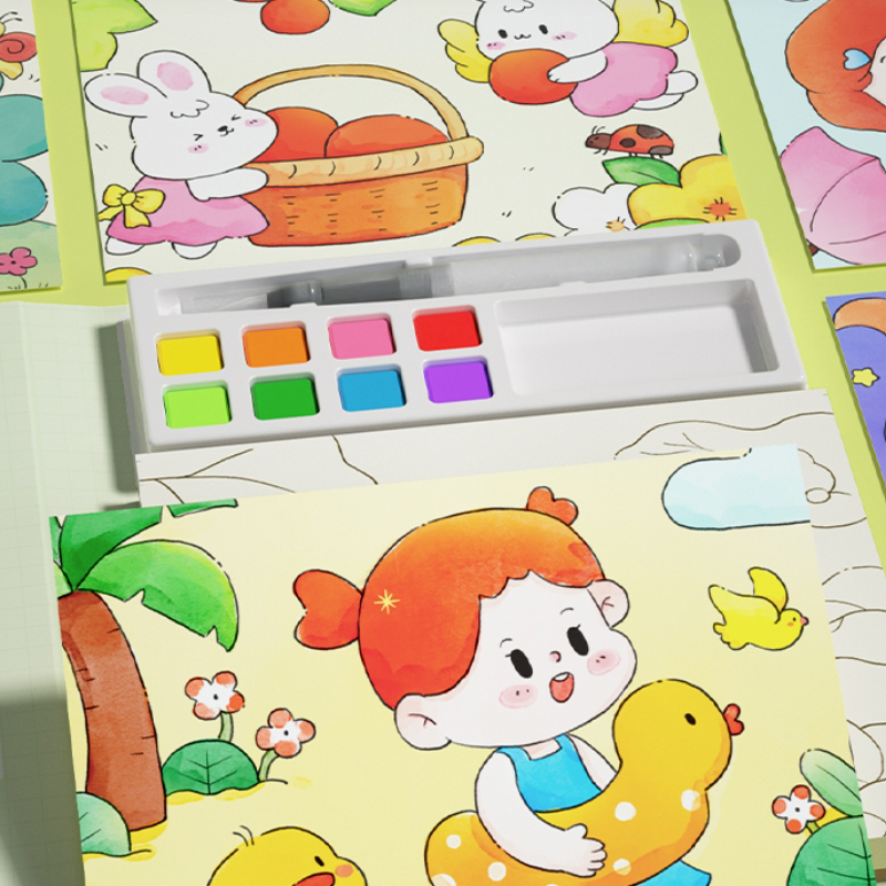 [Time learning] Creative watercolor children's coloring book with paint ...